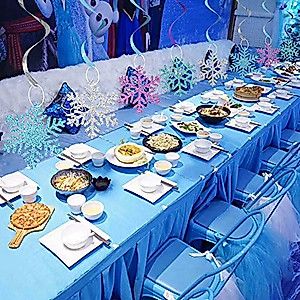 20Pcs Winter Snowflake Hanging Swirls Decorations, Winter Hanging Ceiling Streamers Purple Blue White Snowflakes Garland for Winter Wonderland New Year Baby Shower Winter Birthday Party Decorations