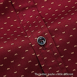 MUSE FATH Men's Printed Dress Shirt-Cotton Casual Short Sleeve Shirt-Interview Dress Shirt-Wine Red-XL