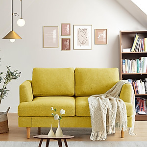 Busaurus Loveseat Sofa with Deep Seats, 56" Small Couches for Small Spaces, Mid Century Love Seat Couches for Living Room, Upholstered 2-Seater Small Couch for Bedroom, Apartment, Yellow