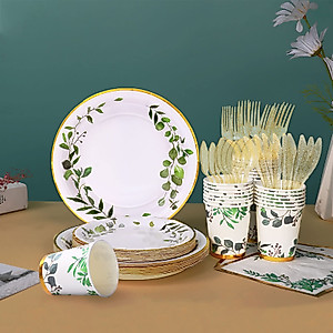 Boosolo Sage Green Bridal Shower Decorations,Sage Green Birthday decorations,Sage Green Plates and Napkins Party Supplies for Wedding,Bridal Shower,Baby Shower,Baptism Decorations(24 Guest)