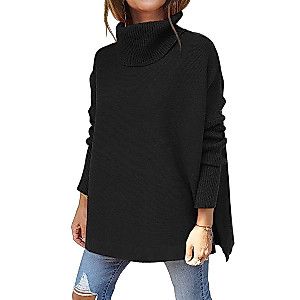 LILLUSORY Sweaters for Women Turtleneck Oversized Cashmere 2024 Pullover Long Mock Batwing Tunic Trendy Clearance Clothes Black