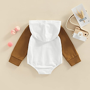 Ayalinggo Baby Sweatshirt Onesie Oversized Romper Crewneck Pullover Hoodie Sweater Infant Boy Girl Fall Winter Outfit (White&Brown BUBS,6-12 Months)