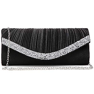 Dasein Women Satin Evening Bags Clutch Purses Wedding Purse Formal Handbags Party Prom Clutches with Rhinestone(Black)