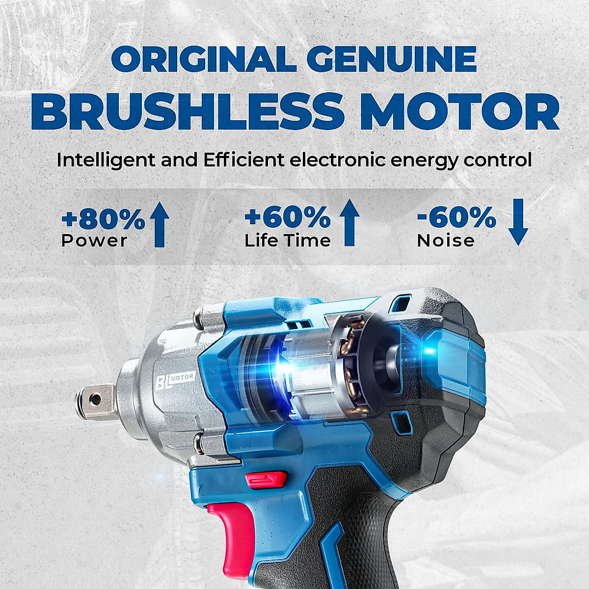 Dong Cheng 20V Cordless Impact Wrench, Max Torque 360 ft-lbs (488N.m), 1/2 inch with 3 Mode Speed, 2400 RPM Brushless Impact Gun, Includes 4.0Ah Battery, Charger, 4 Impact Sockets and Kit Bag