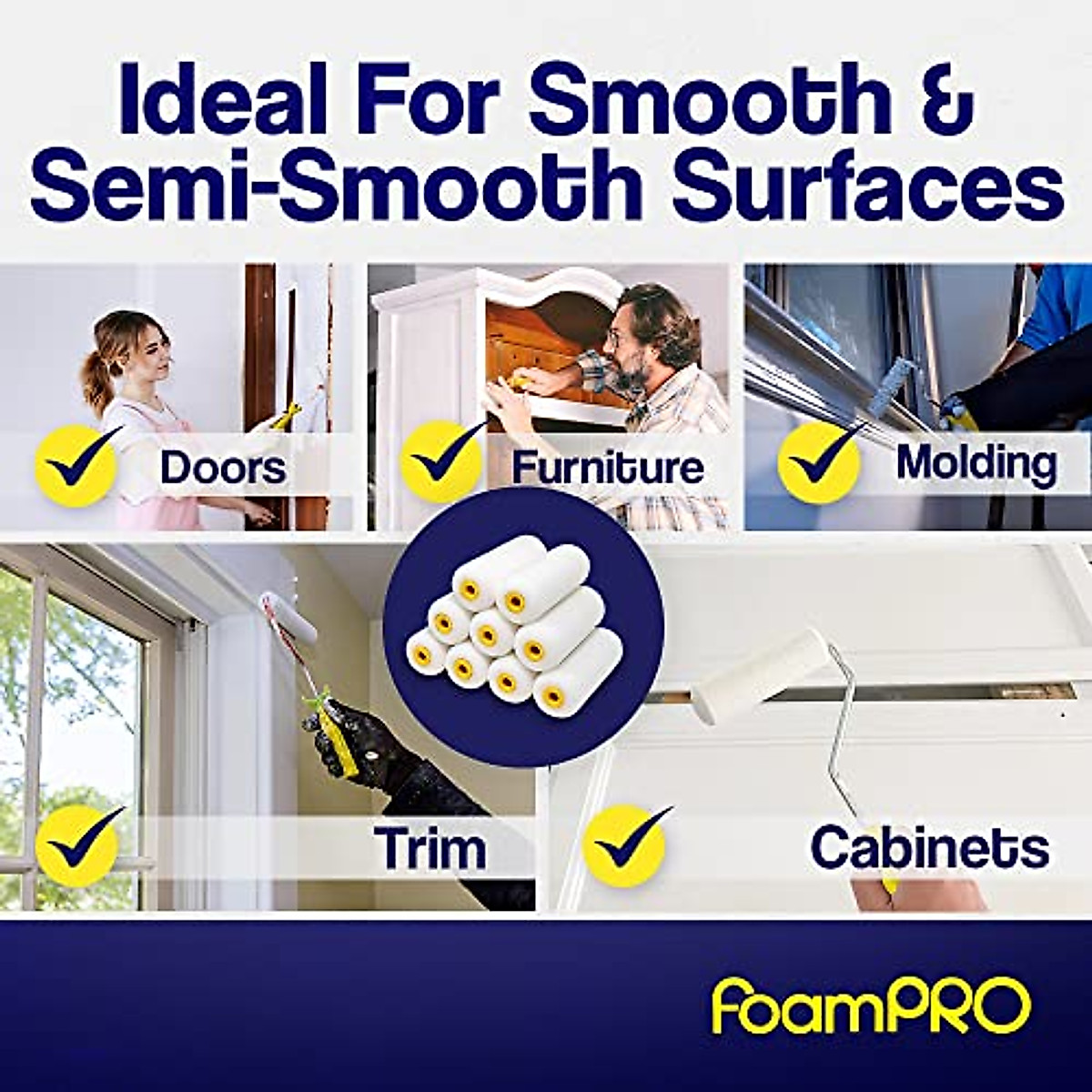 Foampro 164 Fine Finish Roller (High-Density Foam) 4", Pack of 1