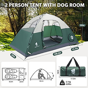 GEERTOP 2 Person Camping Tent with Dog Room Gear Storage Compartment, Lightweight 3 Season Backpacking Tent 2 Room Mesh Divider for Camp Hiking Outdoor Travel with Pet
