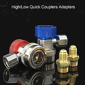 Youngine Adjustable R134A Adapter, Air Conditioning Quick Coupler Connector Adapters Set, AC High Low Air Conditioner Conversion kit, 1/4 SAE HVAC