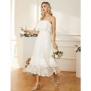 Cocktail Dresses for Women Wedding Guest Long Floral Textured Party Dresses Summer Holiday White L