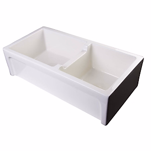 ALFI brand AB3618ARCH-B Arched Apron Thick Wall Fireclay Double Bowl Farm Sink, 36", Biscuit