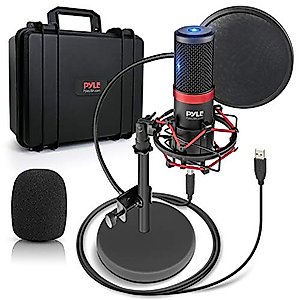 Pyle USB Microphone Podcast Recording Kit - Audio Cardioid Condenser Mic w/Shock Mount Stand & Pop Filter, for Gaming PS4, Streaming, Podcasting, Studio, YouTube, Works w/Windows PC Mac PDMIKT200