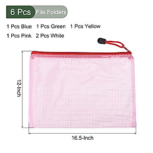 YOKIVE 6 Pack Mesh Zipper Pouch, Waterproof Mesh File Bill Pockets | Plastic Travel Bags, Great for Office(Multicolor, A3)