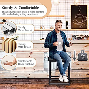 ZENY 24" Bar Stools with Footrest Set of 4 Counter Height Barstools PU Leather Backless Kitchen Dining Cafe Chair Modern Square Island Bar Stool with Thick Cushion Metal Steel Frame Base, Black