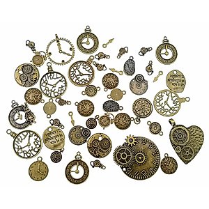 Kinteshun Clocks and Watches Dial Face Movement Charm Alloy Multistyle Steampunk Pendant Charm Connector for DIY Jewelry Making Accessaries(100 grams) (Bronze)
