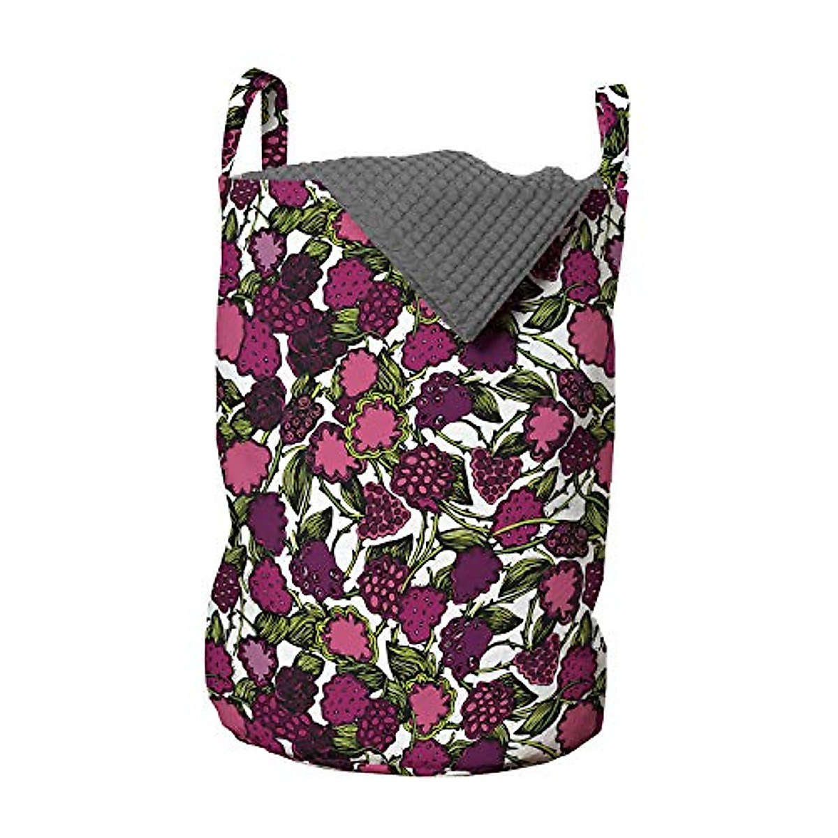 Ambesonne Botany Laundry Bag, Graphic Designed Spring Fruit Themed Colorful Blackberries Branches, Hamper Basket with Handles Drawstring Closure for Laundromats, 13" x 19", Raspberry Lime Green