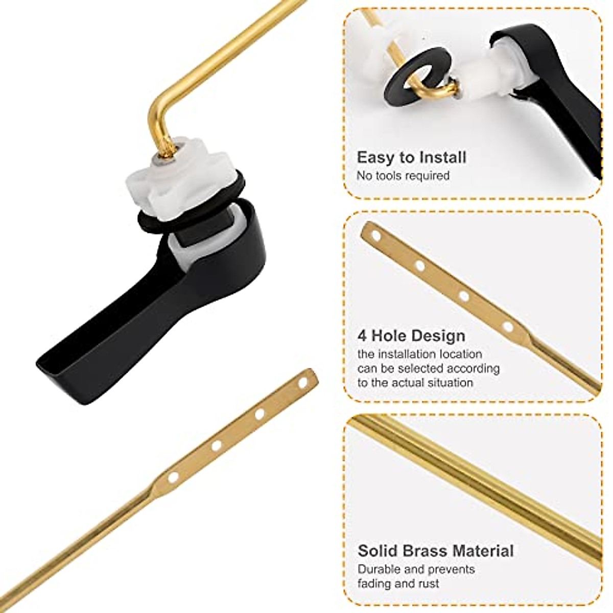 Hibbent 2 Pack Universal Front Mount Toilet Handle Tank Flush Lever Replacement Handle with 2 Pieces Stainless Steel Flapper Chains for Most Front Mount Toilets - Matte Black Finish Toilet Handle
