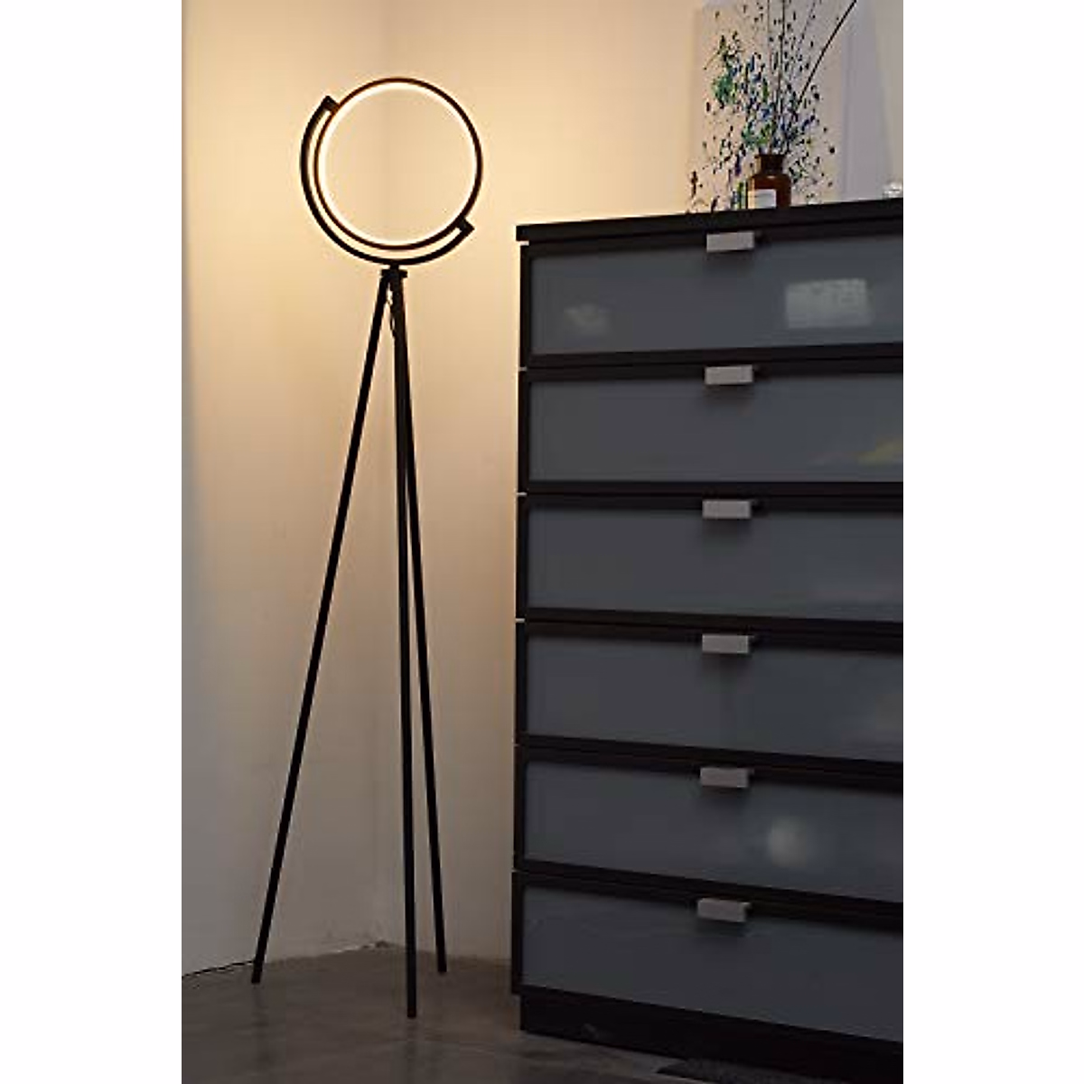 Syrinx Eclipse LED Floor Lamp, Modern Tripod LED Floor Lamp LED Ring Light for Living Rooms, Bedroom, Dorm Room, Office