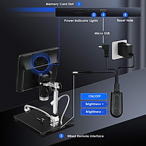 TOMLOV DM10 8.5'' Digital Microscope 1300X Coin Microscope + Extension Tube ET02, UHD Video Microscope with 12MP Ultra-Precise Camera Sensor for Adults, SD Card Include