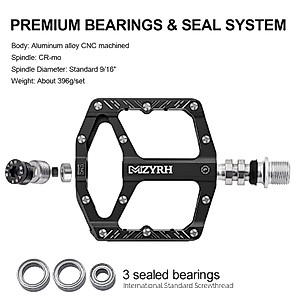 MZYRH Mountain Bike Pedals MTB Pedals,9/16" Non-Slip Lightweight Aluminum Alloy Bicycle Pedals for Road Mountain BMX MTB (Black)