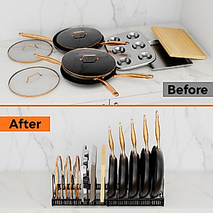 VELKPRO Pots and Pans Organizer Rack for Under Cabinet-Adjustable Kitchen Cabinet Holder-Ideal for Pot Lids, Cutting Boards, Cast-Iron Pans, and Heavy Cookware Storage