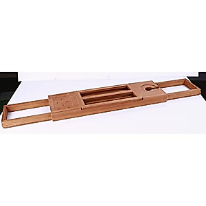 Ginsey Teak Bathtub Caddy Tray - Expandable Teak Bath Tray for Tub with Wine and Book Holder