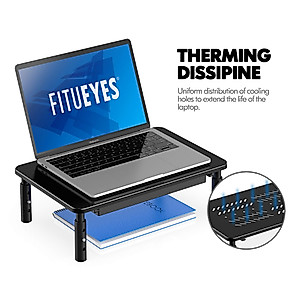 FITUEYES Monitor Stand with Drawer - Adjustable Computer Monitor Riser, Metal Desktop Stand for PC Cellphone Cable Management, Printer Display with Vented, Office Organization, Black, 2PACK