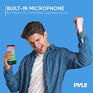 PyleUsa Floating Pool Speaker w/Lights Show, Waterproof Bluetooth Speaker, IP68, Crystal Clear Sound Quality, Surround Stereo Sound, Wireless 50 ft Range, for Shower, Hot Tub, Beach, Travel (Black)