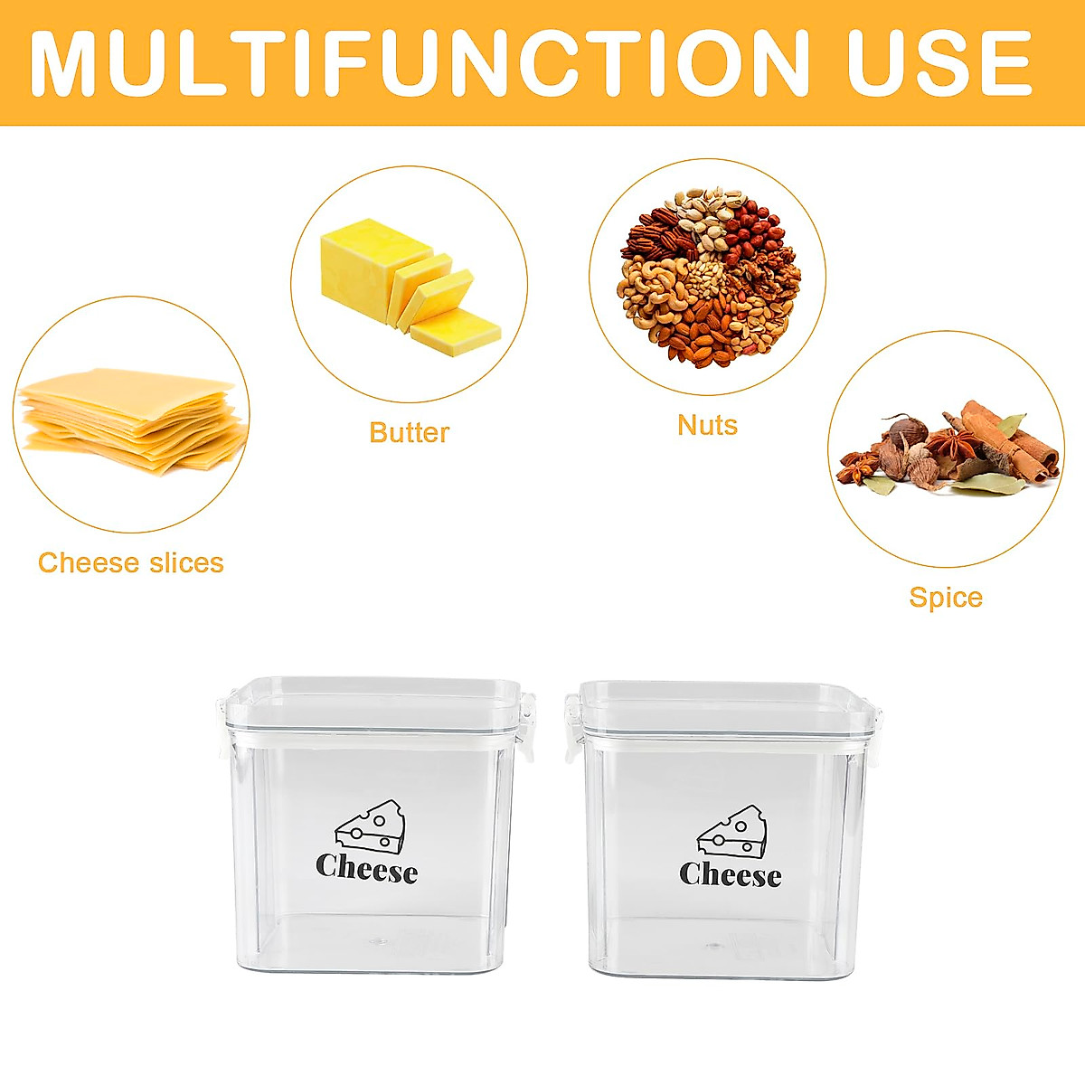Yomjarl 2 Pack Cheese Container for Refrigerator Airtight Creamer Container with and Lid Cream Cheese Sliced Cheese Box Cheese Saver for Fridge Keeper Cream Block Shredded Cheese Storage Box Clear