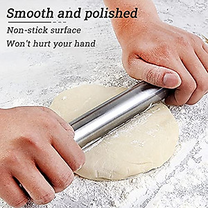 KUFUNG Professional French Rolling Pin for Baking Top-Grade Stainless Steel, Light Weight, Easy to Roll Design Metal Rolling Pin Fondant Rolling Pin for Pie Crust (L, Silver)