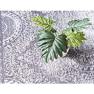 Unique Loom Leila Collection Distressed, Traditional, Vintage, Geometric, Border, High-Low Pile Area Rug (3' 3 x 5' 3 Rectangular, Gray/Ivory)