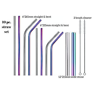 Stainless Steel Reusable Straws Plus 100% Silicone Straw Tips