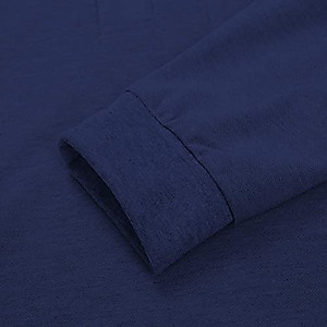 Men Polo Shirts Cotton Classic Fit Long Sleeve Sport T-Shirt Casual Polos (Navy,M)