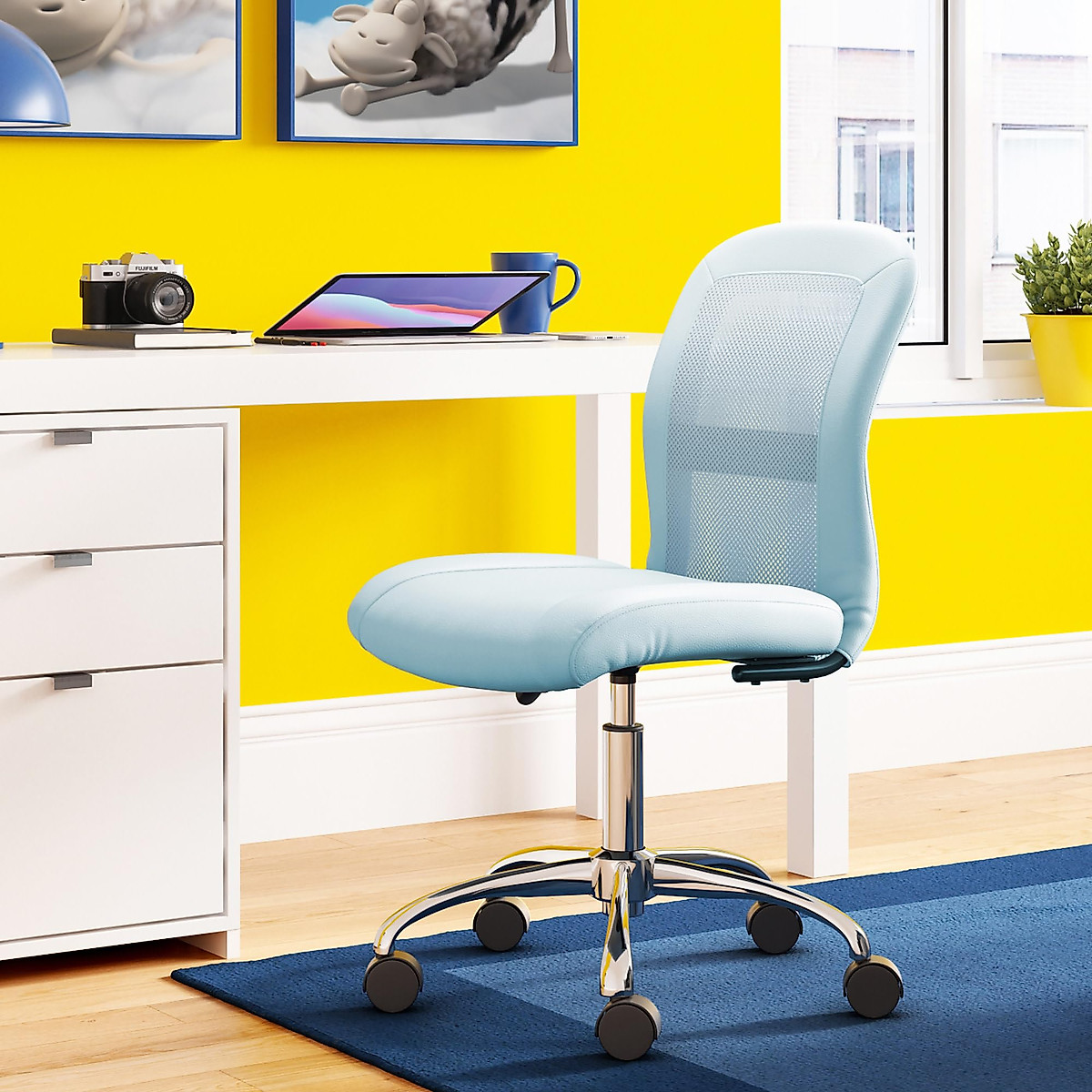 Serta Essentials Computer Chair, Blue Sky Faux Leather and Mesh