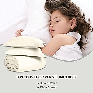 Pizuna Pure 100% Cotton Queen Duvet Cover Set, 600 Thread Count Long Staple Cotton Crisp Sateen Weave with Button Closure (Combed New Ivory Cotton Duvet Cover Queen)