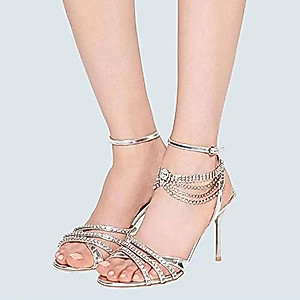 ELABEST Rhinestone Ankle Bracelets Crystal Tassel Anklet 2pcs Boho High-heeled Tennis Foot Chain Wedding Jewelry Accessories for Women (Silver)