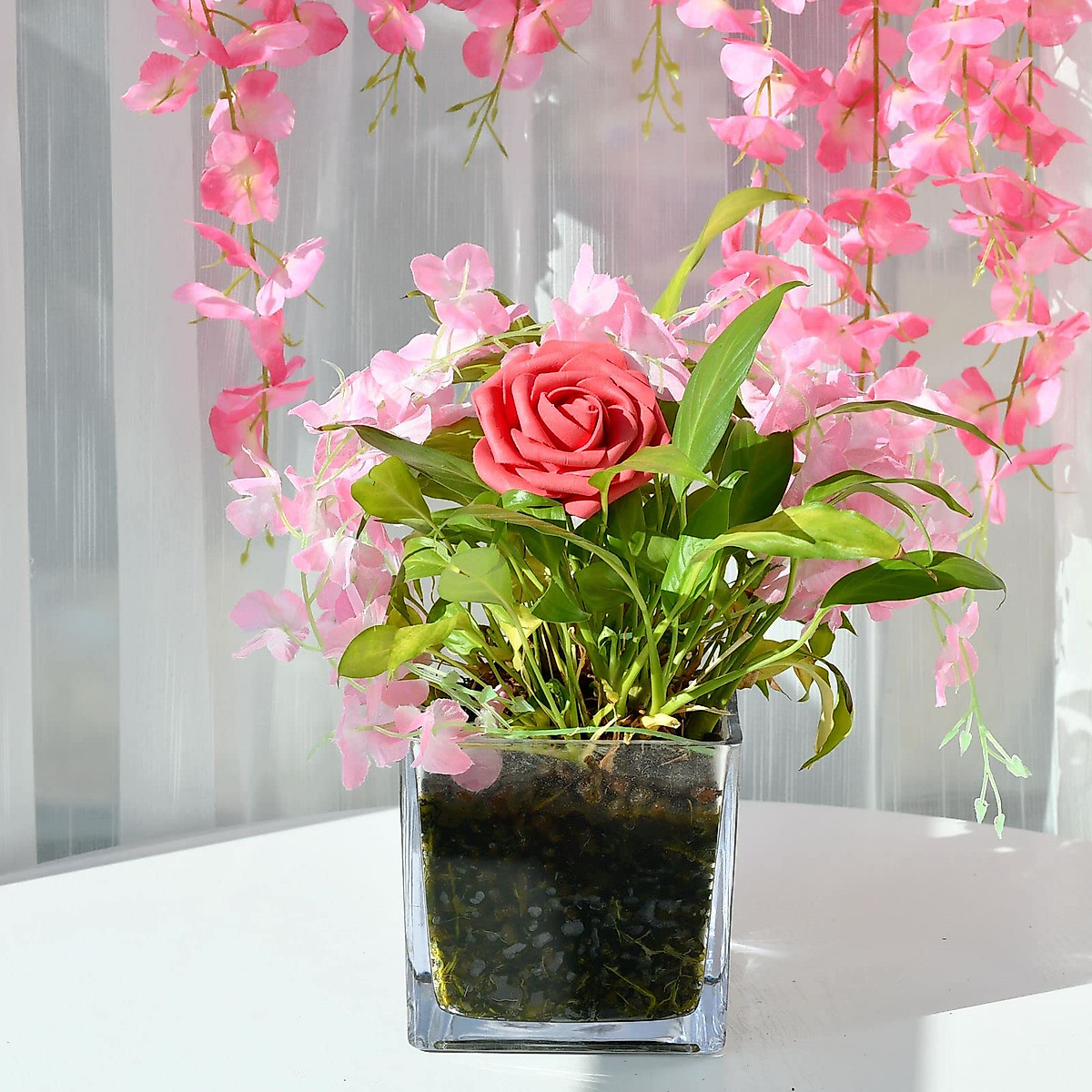 Mandy's 12pack Pink Fake Flowers Artificial Silk Wisteria Vine Ratta Hanging Fake Plants 43” for Home Party Wedding Decorations