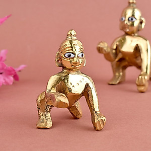 Craftsman Brass Laddu Gopal Ji Idol Kanha Ji Murti/Statue Indian Krishna Figurine Gopal Krishna Janmashtmi Kanha Makhan Chor Bal Gopal Murti for Krishnajanmashtmi Home and Temple (Size 0)