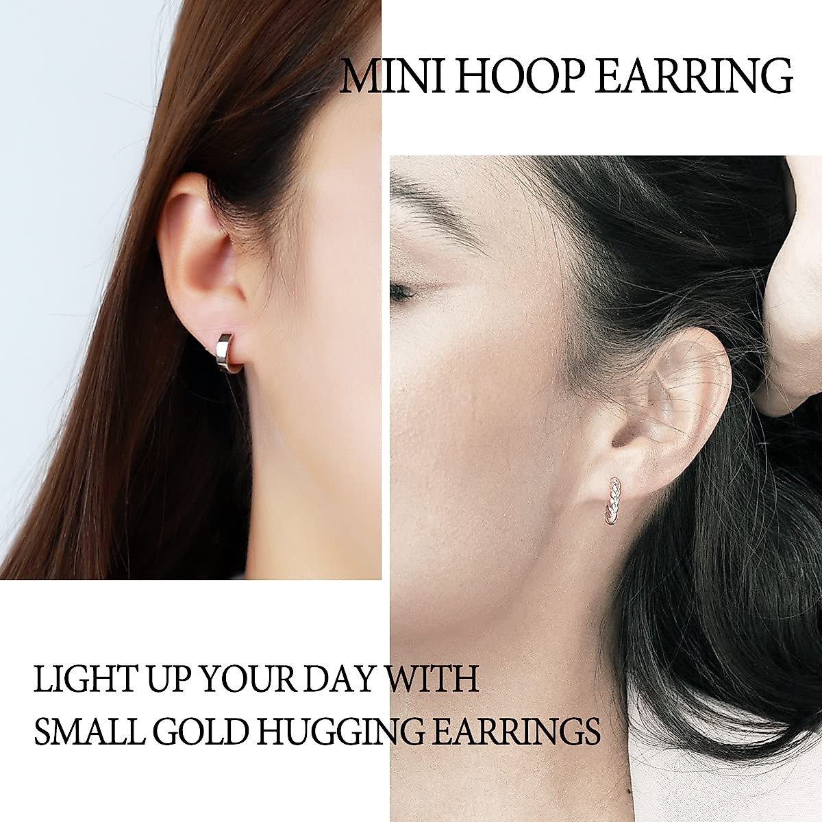 JASSEWRLY 3 Pairs 925 Sterling Silver Small Huggie Hoop Earrings for Women, Hypoallergenic Cubic Zirconia Hoops Huggie Earrings, Twisted Silver Mini Hoop Earrings Cuff Earring for Girls