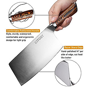 Kitory Meat Cleaver 7 inch, Kitchen Knife, Chopper, Chopping Knife, German High Carbon Stainless Steel Chinese Chef Knives with Ergonomic Pakkawood Handle for Home& Restaurant, 2023 Gifts