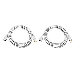 2 Pack USB 2.0 A Male to A Female Extension 28/24AWG Cable (Gold Plated), White, 15 Feet