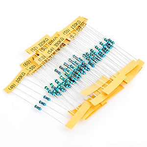 Chanzon 60 Values 1/4W (0.25 watt) Metal Film Fixed Resistor Kit 300pcs 1R-4.7MR Ω ohm ±1% Tolerance 0.01 MF Through Hole Resistors Current Limiting Rohs Certificated 1/4 watt Resisters Assorted