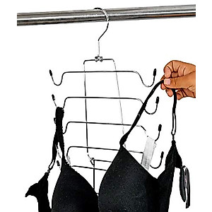 Home-X Space-Saving Bra Hanger Organizer for Closet, Polished Chrome Hanging Bra or Camisole Storage Rack, Storage Solutions for Small Spaces, Set of 2, 20 ½” L x 12" W