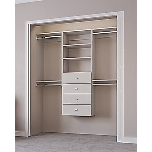 Closet Kit with Hanging Rods, Shelves & Drawers - Corner Closet System - Closet Shelves - Closet Organizers and Storage Shelves (White, 96 inches Wide) Closet Shelving