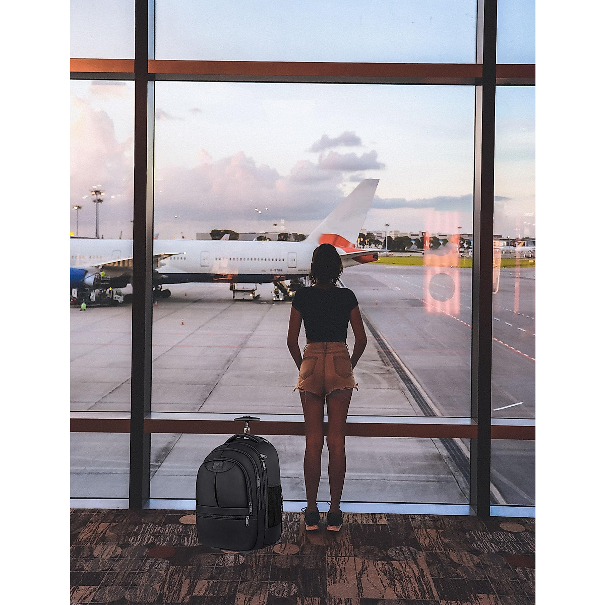 Rolling Backpack,Water Resistant Wheeled Travel Backpack,Laptop Backpack for Women Men,Carry on Luggage Backpack Fit 15.6 inch Notebook,Trolley Suitcase Business Bag College Student Computer Bag,Black