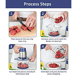 KOIOS Small Food Processor with 2 Bowls (8 Cup+8 Cup) & 2 Sets Bi-level Blade, 2L Electric Food Chopper Meat Grinder for Meat/Vegetable/Fruits/Nuts/Baby Food, 500W, 2 Speed Modes