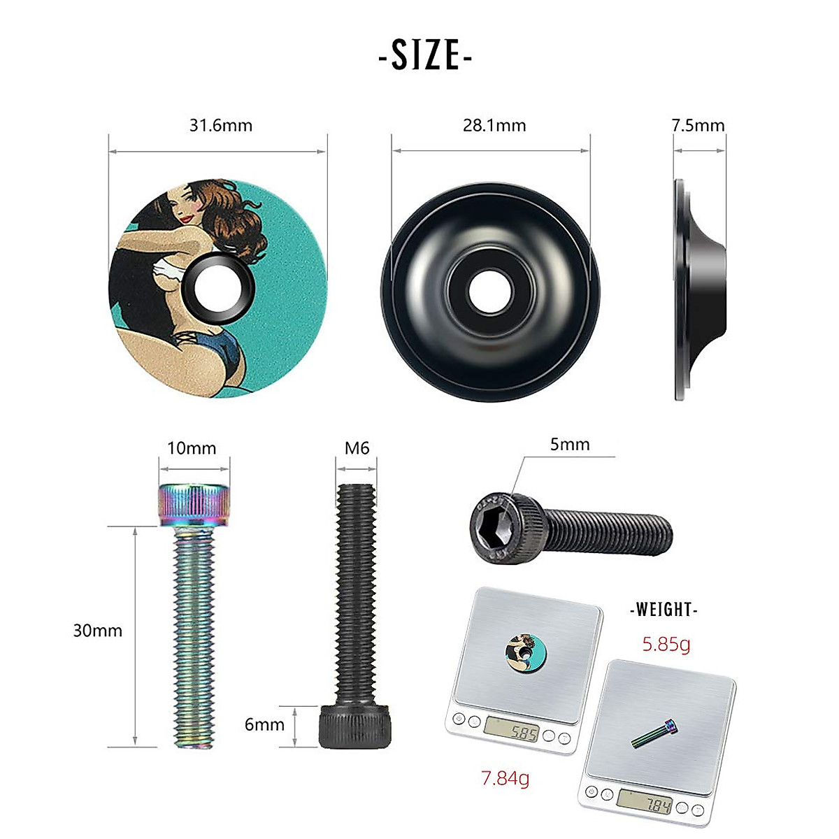 1 1/8 Inch Aluminum Alloy Headset Top Cap & Titanium Bolt Set , Bicycle Headset Cap, Mountain Bike Stem Top Cap Cover, Front Fork Stem Top Caps, Headset Cover Screws Set for MTB Road XC FR Bike Stems