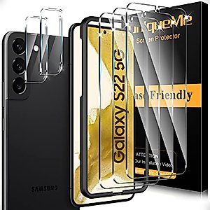 UniqueMe Compatible with Samsung Galaxy S22 5G 6.1 inch Screen Protector Tempered Glass Screen Protector + Camera Lens Protector with Easy Installation Frame, Anti Scratch Bubble Free