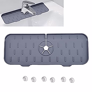 GBYAN Silicone Faucet Handle Drip Catcher Tray Kitchen Sink Splash Guard Countertop Protector Mat Water Draining Pads for Kitchen, Bathroom and RV Sink,Grey