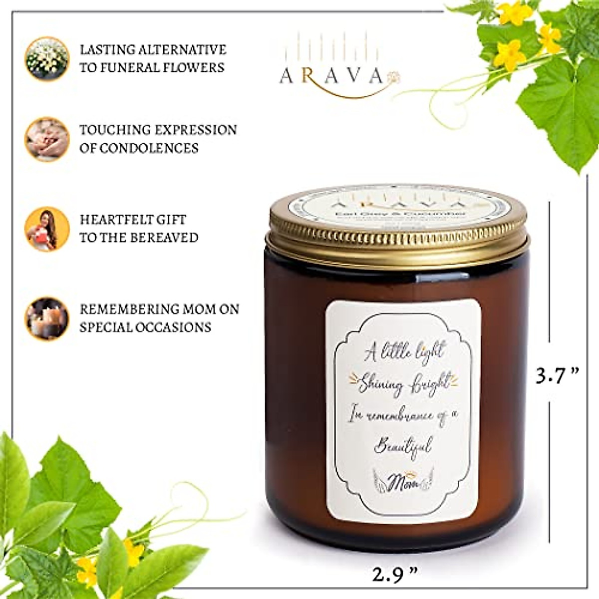 ARAVA in Loving Memory Candle | A Touching Sympathy Gift | Sympathy Gifts for Loss of Mom | Memorial Candle Bereavement Gift | Loss of Mother Sympathy Gifts