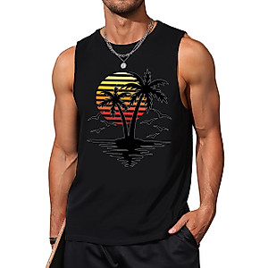 Mens Tank Top Mens Tank Tops Graphic Sleeveless Shirts Beach Coconut Tree Workout Gym Mens Muscle Tanks for Summer Vacation Tropical Tank Tops for Men Black XX-Large