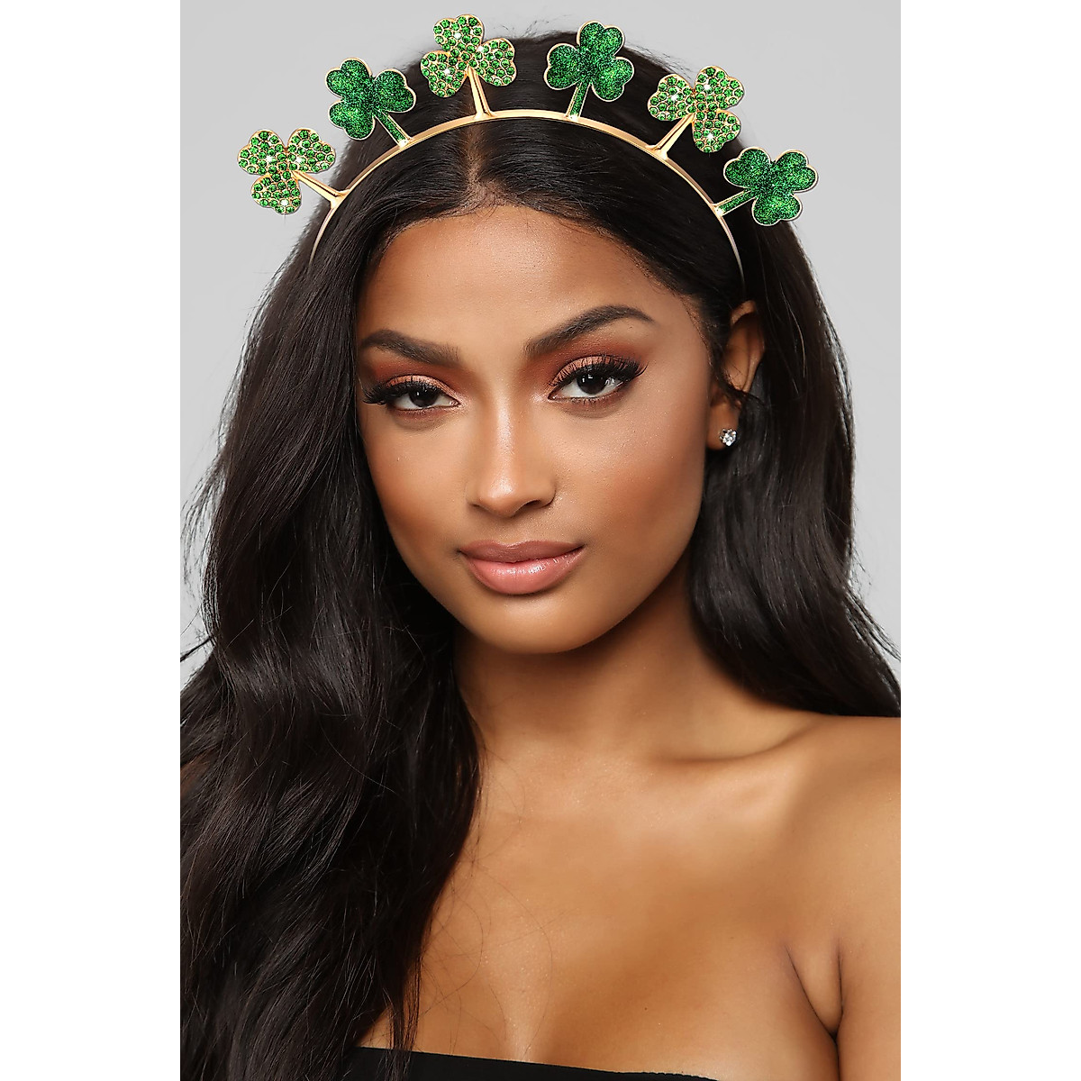 St. Patrick's Day Headband Festival Rhinestone Glitter Shamrock Hair Accessories Green Lucky Irish Clover Hair band Ornament for Women Girls Saint Patrick's Day Party Decorations Decor (shiny green